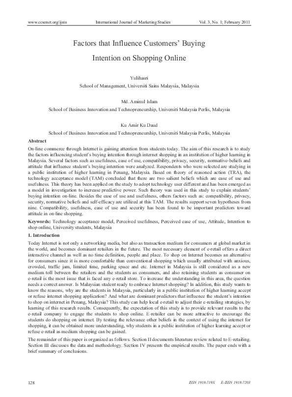 (PDF) Factors that Influence Customers' Buying Intention on Shopping Online