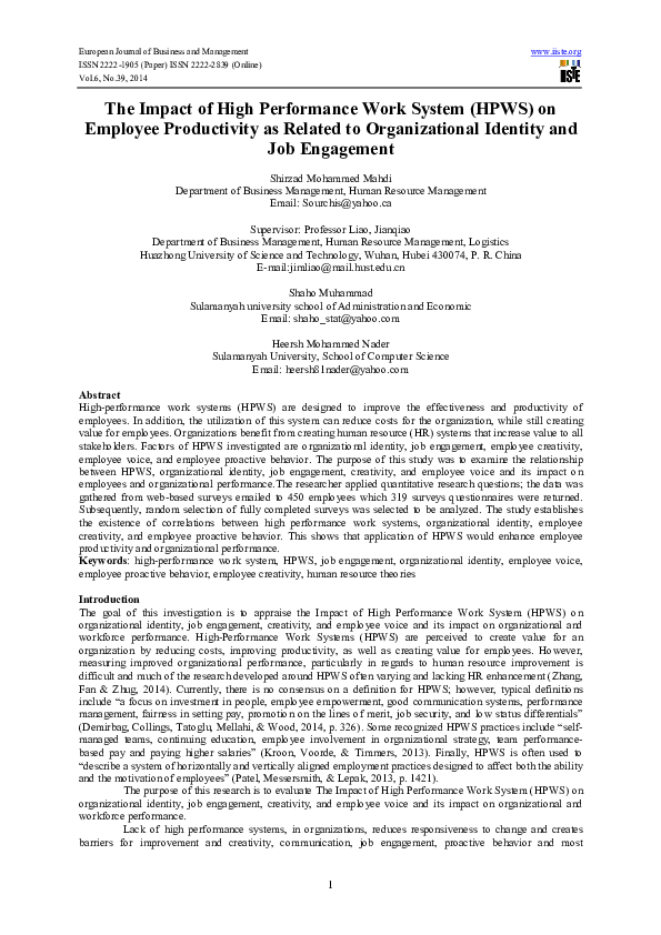 (PDF) The Impact of High Performance Work System (HPWS) on Employee ...