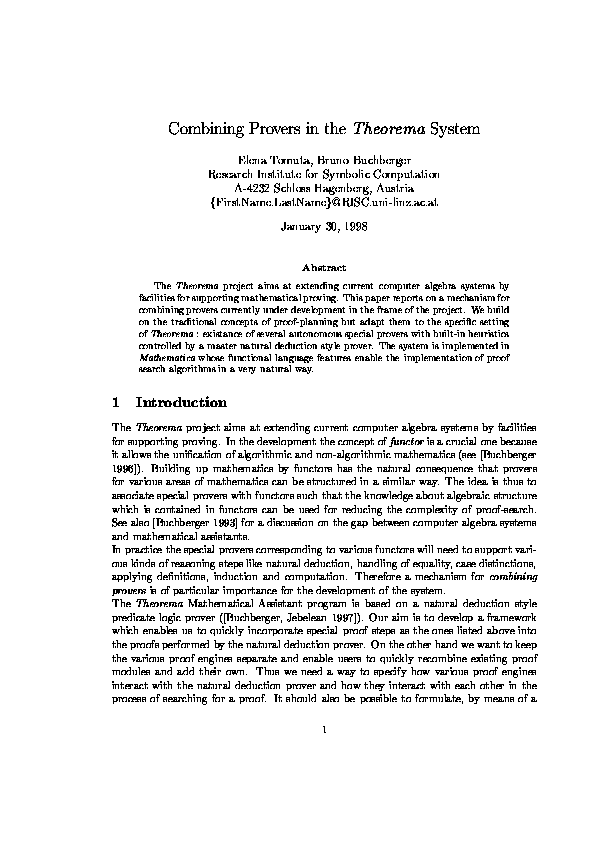 (PDF) Combining Provers in the Theorema System
