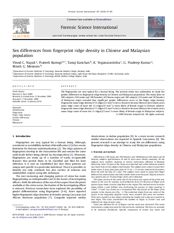 (PDF) Sex differences from fingerprint ridge density in the Indian ...