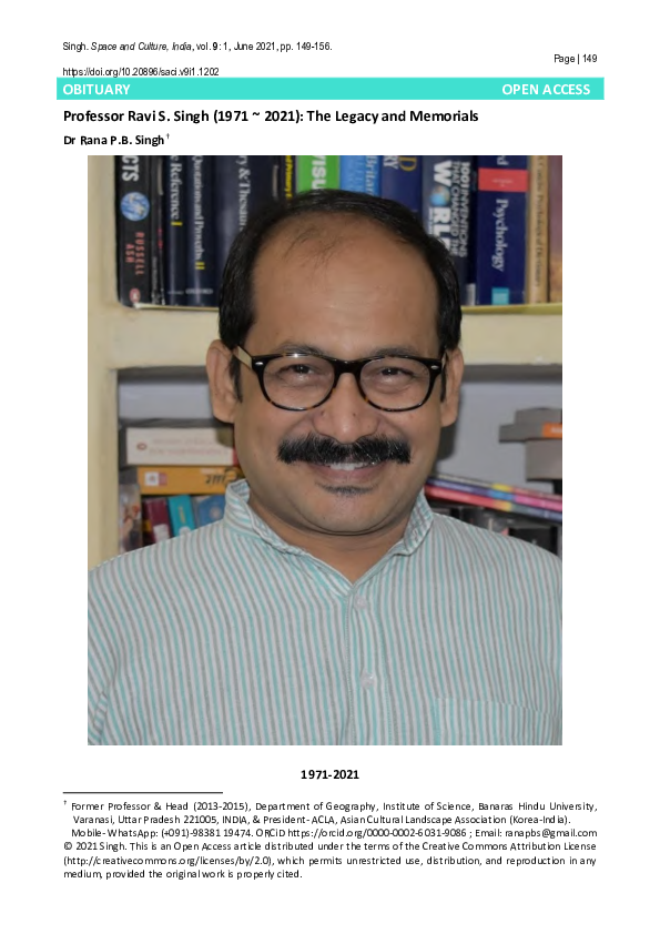 (PDF) [R035.21]. Professor Ravi S. Singh (1971 ~ 2021): The Legacy and ...