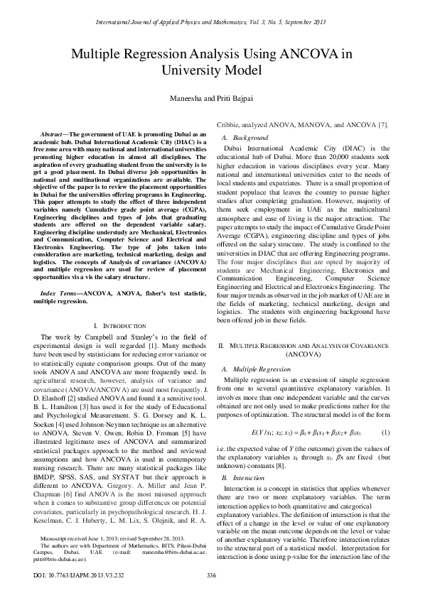 (PDF) Multiple Regression Analysis Using ANCOVA in University Model