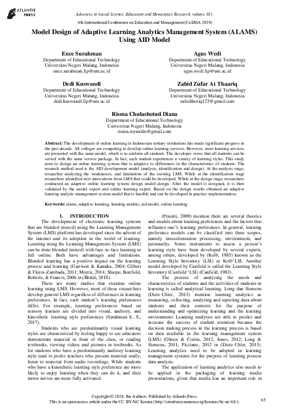 (PDF) Model Design of Adaptive Learning Analytics Management System ...