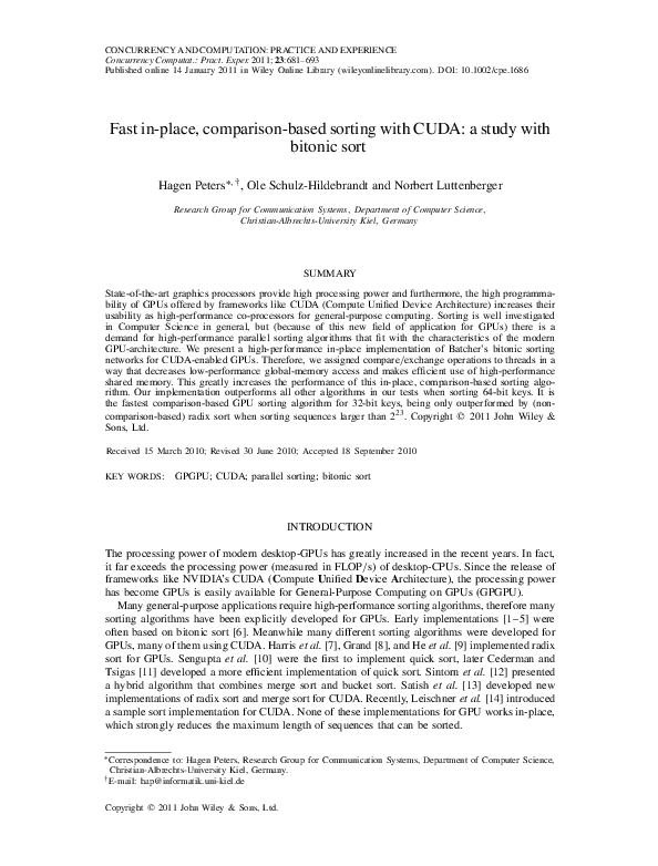 (PDF) Fast in-place, comparison-based sorting with CUDA: a study with ...