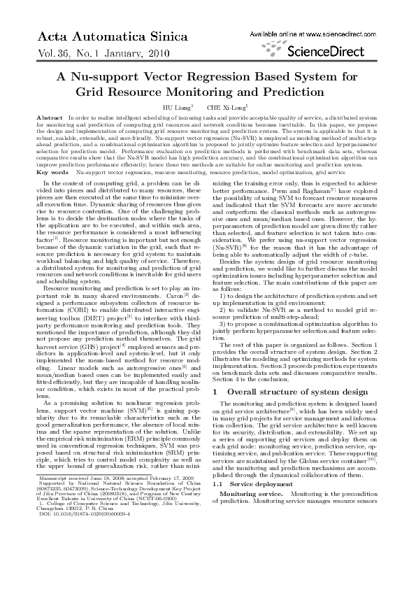 Pdf A Nu Support Vector Regression Based System For Grid Resource Monitoring And Prediction
