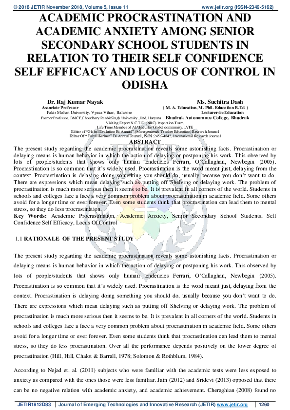 (PDF) ACADEMIC PROCRASTINATION AND ACADEMIC ANXIETY AMONG SENIOR ...