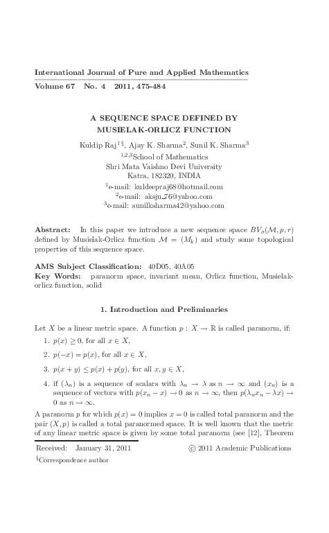 (PDF) Lacunary sequence spaces defined by Musielak-Orlicz function