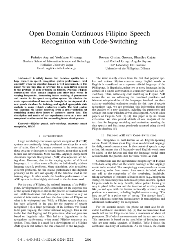 (PDF) Open domain continuous filipino speech recognition with code ...