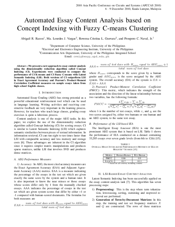 (PDF) Automated essay content analysis based on Concept Indexing with Fuzzy C-means clustering ...