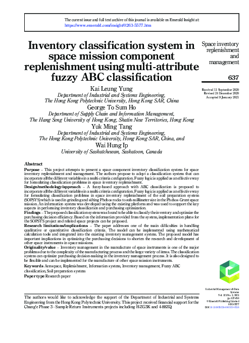 (PDF) Inventory classification system in space mission component replenishment using multi ...