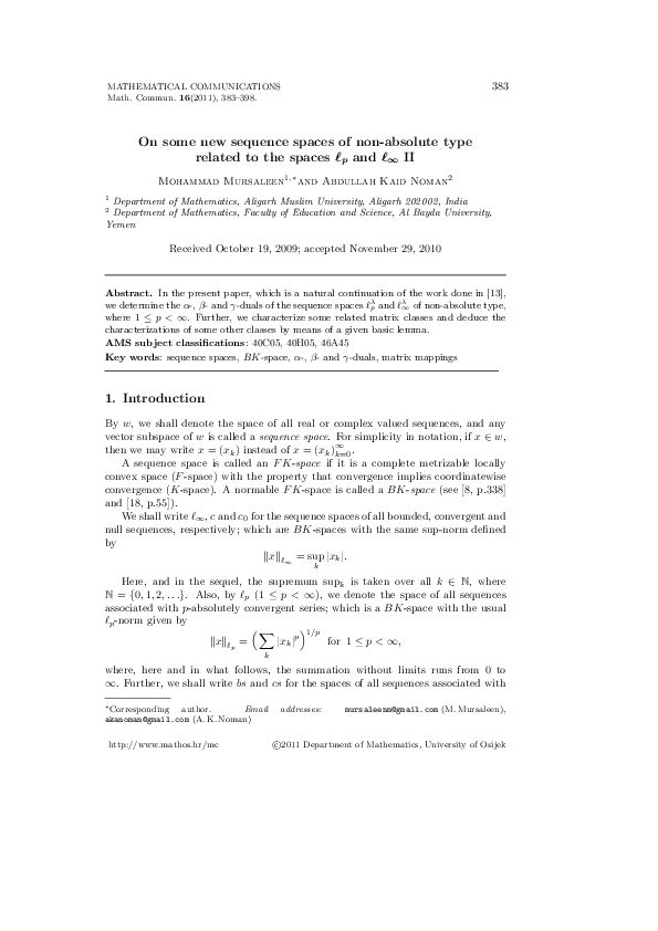 Pdf On Some New Sequence Spaces Of Non Absolute Type Related To The