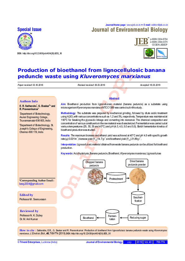 (PDF) Production of Bioethanol from Lignocellulosic Biomass: An Overview