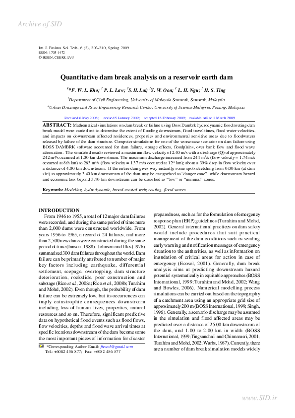 (PDF) Quantitative dam break analysis on a reservoir earth dam