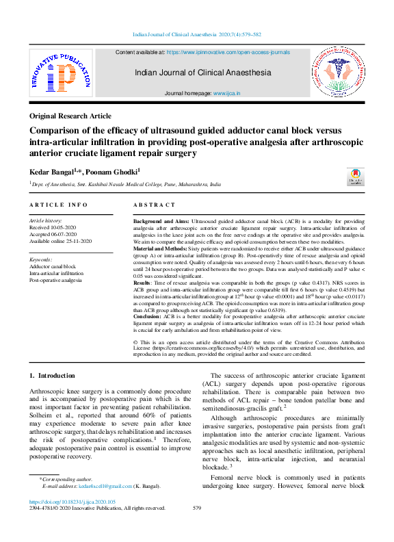 (PDF) Comparison of the efficacy of ultrasound guided adductor canal ...