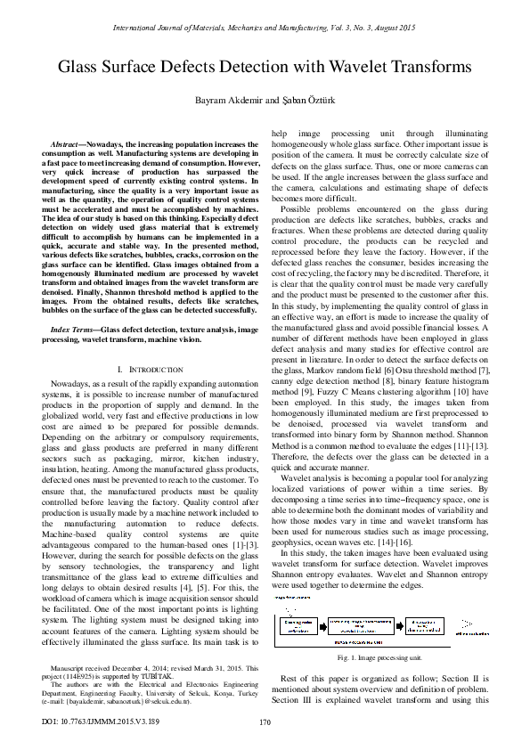 (PDF) Glass Surface Defects Detection with Wavelet Transforms