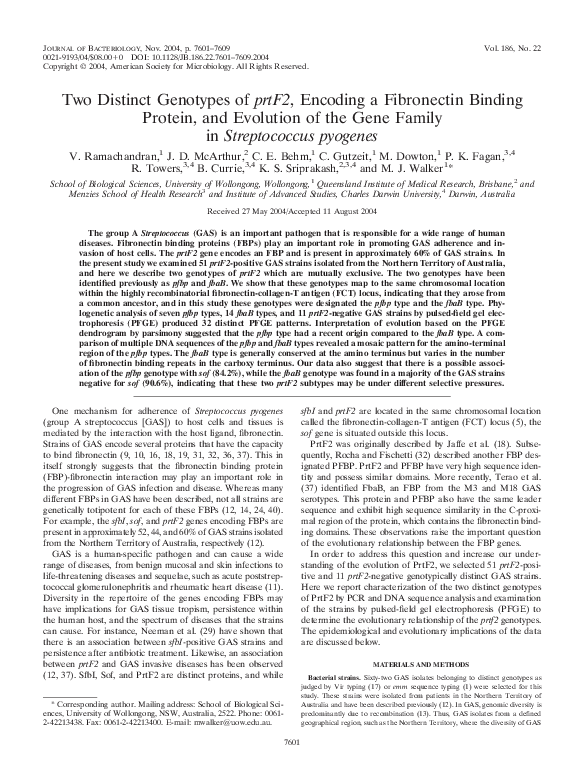 (PDF) Distinct prtF2 Genotypes in Streptococcus pyogenes