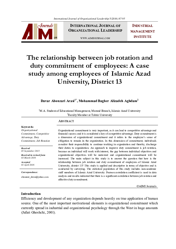 (PDF) The Relationship Between Job Rotation and Duty Commitment of ...