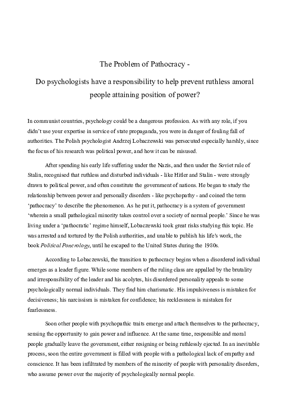 (DOC) The Problem of Pathocracy