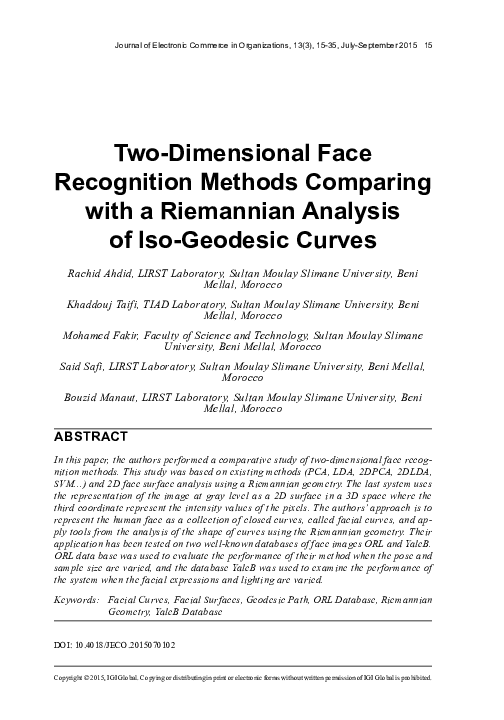 (PDF) Two-Dimensional Face Recognition Methods Comparing with a Riemannian Analysis of Iso ...