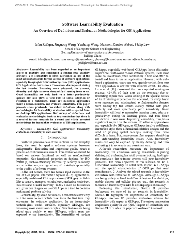 (PDF) Software Learnability Evaluation An Overview of Definitions and Evaluation Methodologies ...