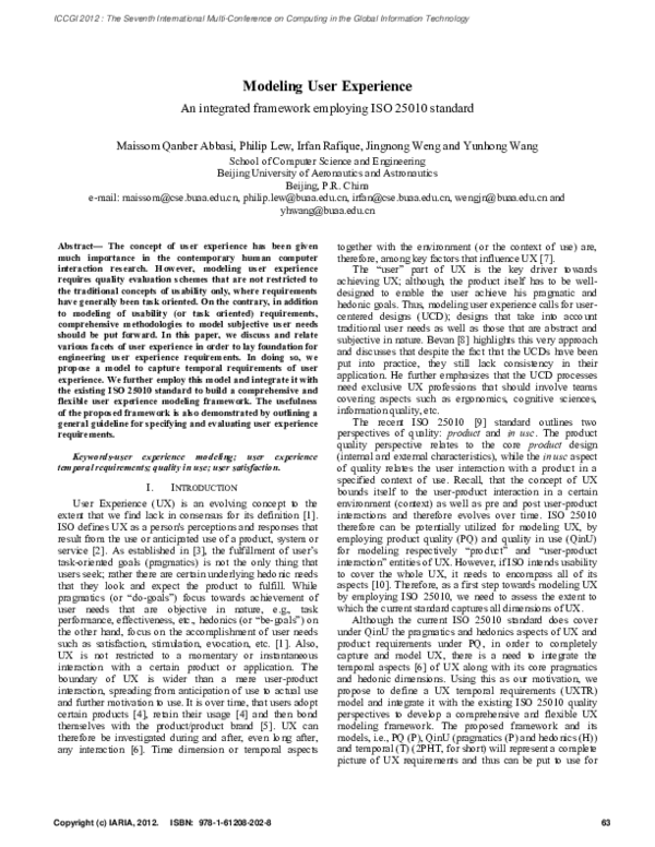 (PDF) Modeling User Experience An integrated framework employing ISO ...