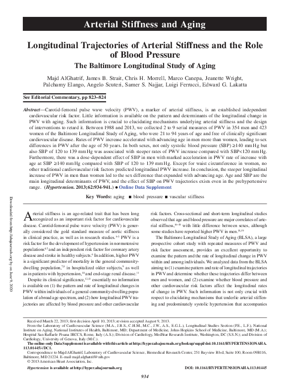 (PDF) Longitudinal Trajectories of Arterial Stiffness and the Role of ...
