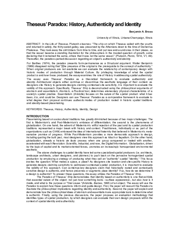 (PDF) Theseus' Paradox: History, Authenticity and Identity