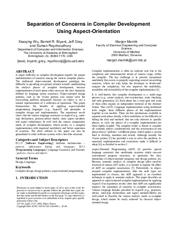 (PDF) Separation of concerns in compiler development using aspect ...