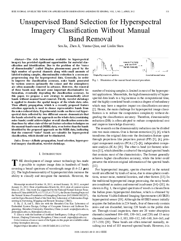 (PDF) Unsupervised band selection for hyperspectral imagery classification without manual band ...