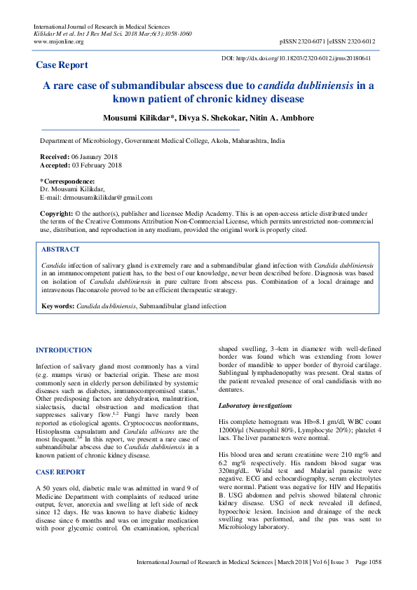(PDF) A rare case of submandibular abscess due to candida dubliniensis ...