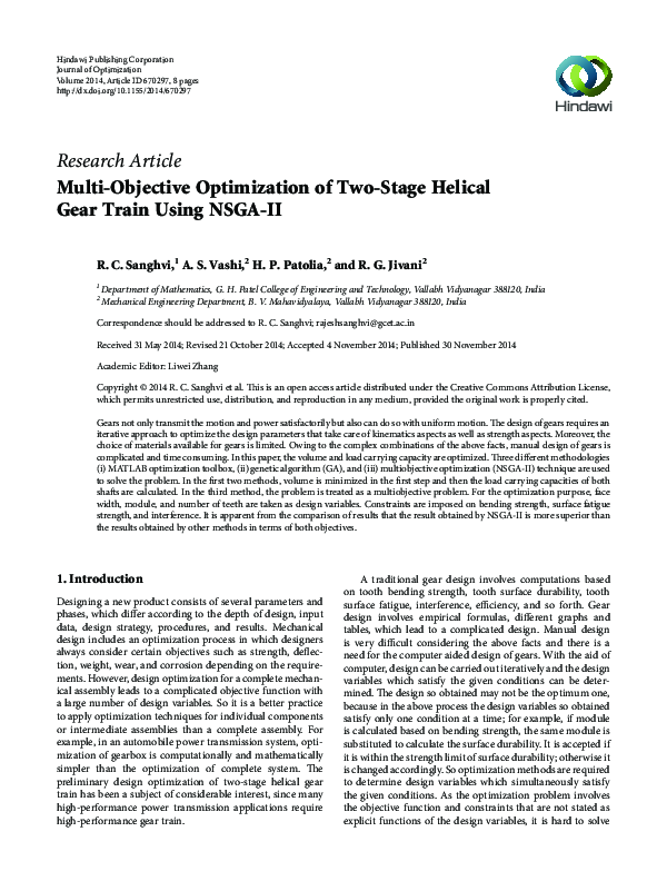 (PDF) Multi-Objective Optimization of Two-Stage Helical Gear Train Using NSGA-II