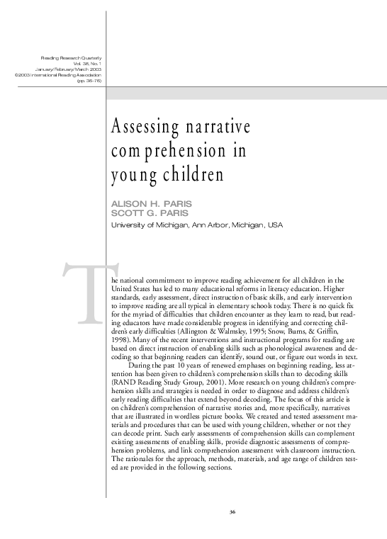 (PDF) Assessing narrative comprehension in young children