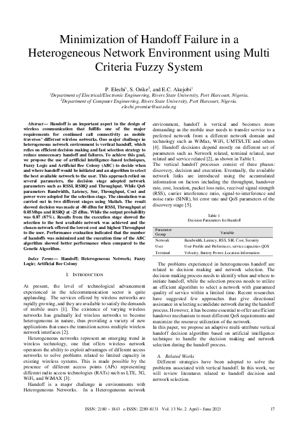 (PDF) Minimization of Handoff Failure in a Heterogeneous Network Environment using Multi ...