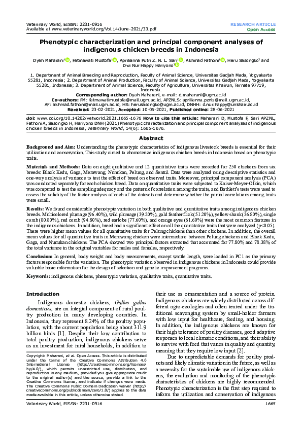 (PDF) Phenotypic characterization and principal component analyses of indigenous chicken breeds ...