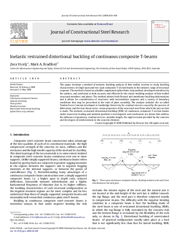 (PDF) Inelastic restrained distortional buckling of continuous composite T-beams
