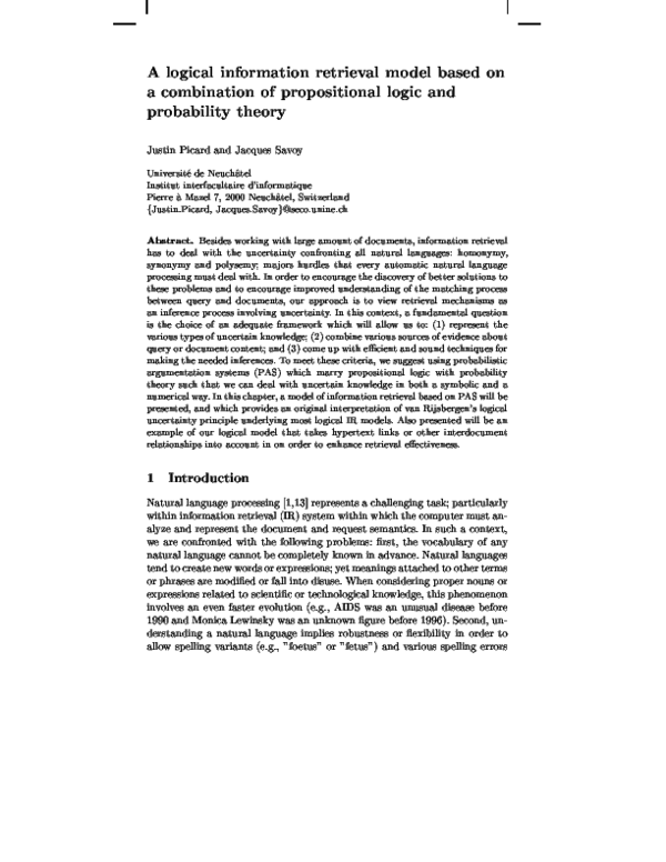 Pdf A Logical Information Retrieval Model Based On A Combination Of Propositional Logic And