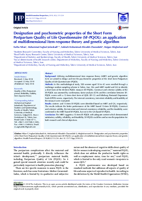 (PDF) Designation and psychometric properties of the Short Form ...