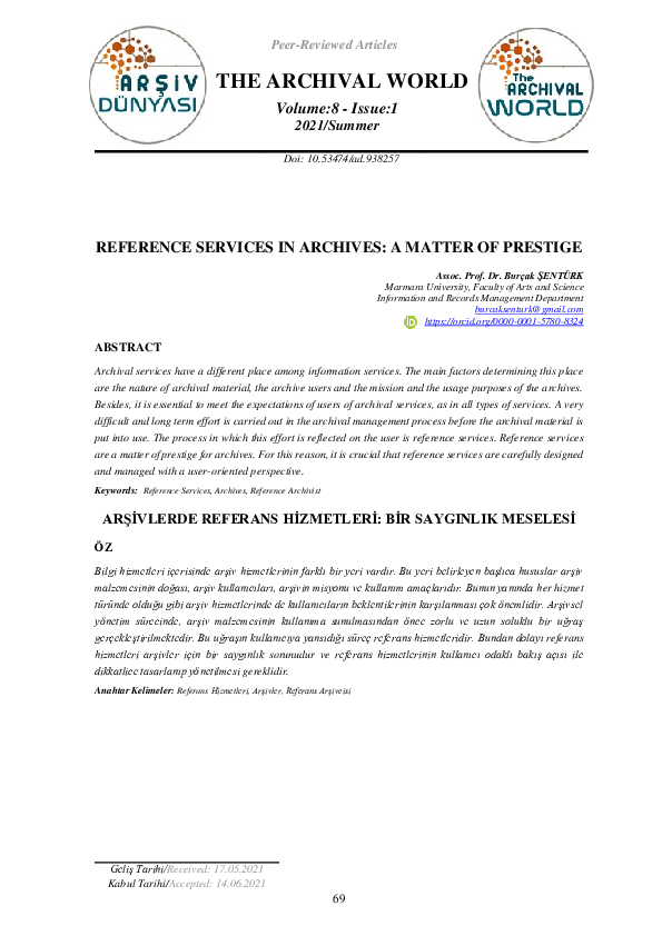 (PDF) Reference Services in Archives: A Matter of Prestige