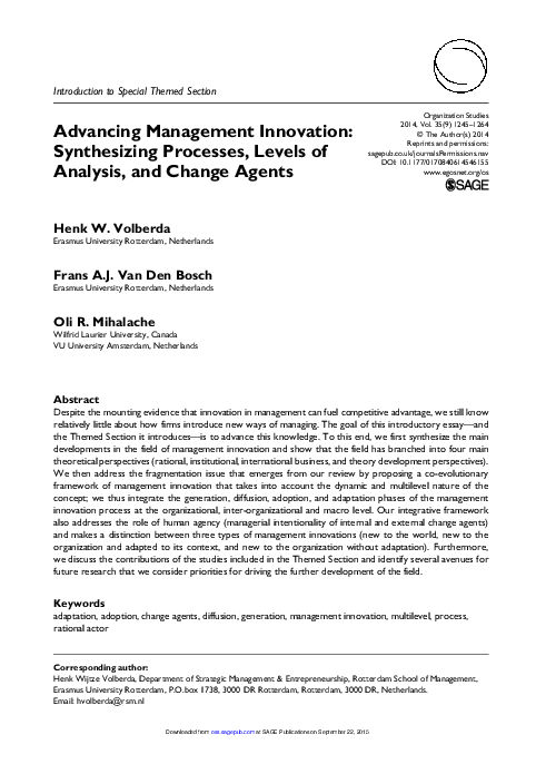 (PDF) Advancing Management Innovation: Synthesizing Processes, Levels ...