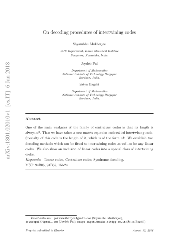 (PDF) On decoding procedures of intertwining codes