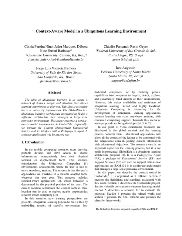 Pdf Context Aware Model In A Ubiquitous Learning Environment