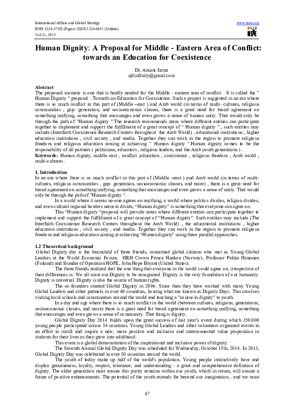 (PDF) Human Dignity: A Proposal for Middle - Eastern Area of Conflict ...