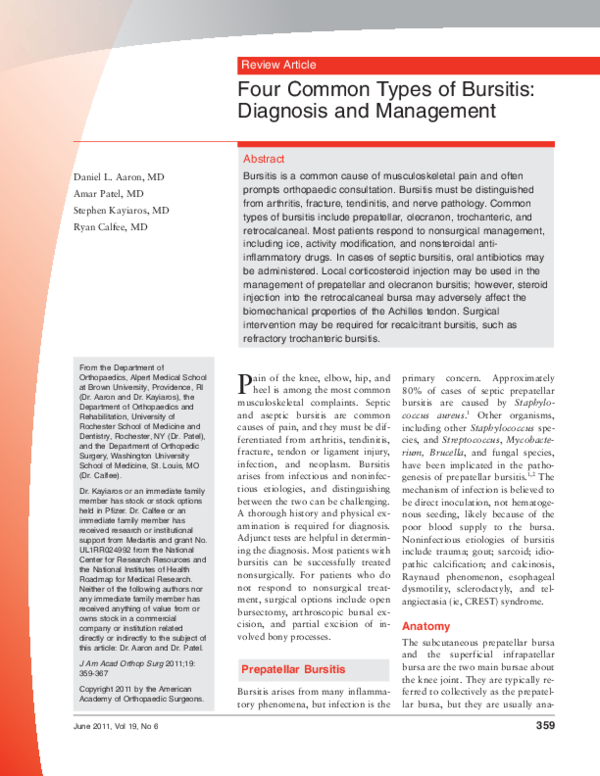 (PDF) Four Common Types of Bursitis: Diagnosis and Management