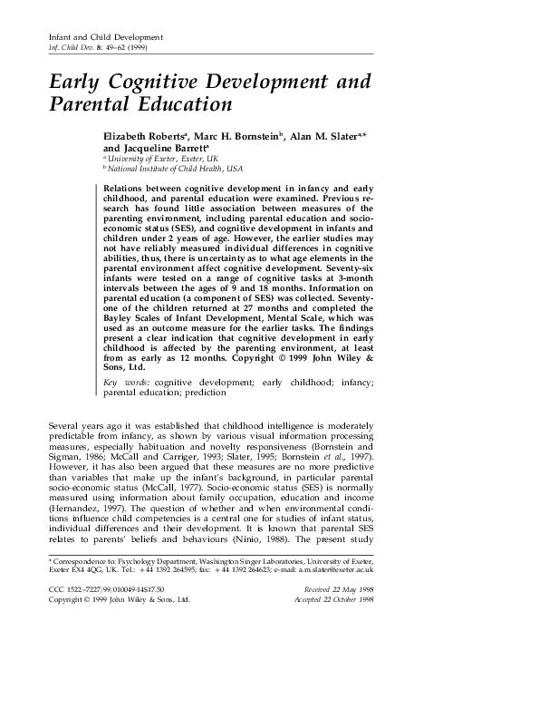 (PDF) Early cognitive development and parental education