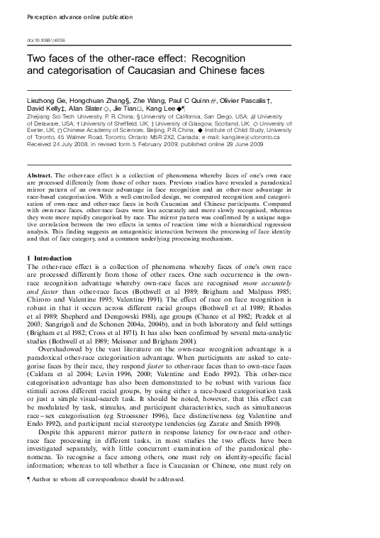 (PDF) Two faces of the other-race effect: Recognition and ...