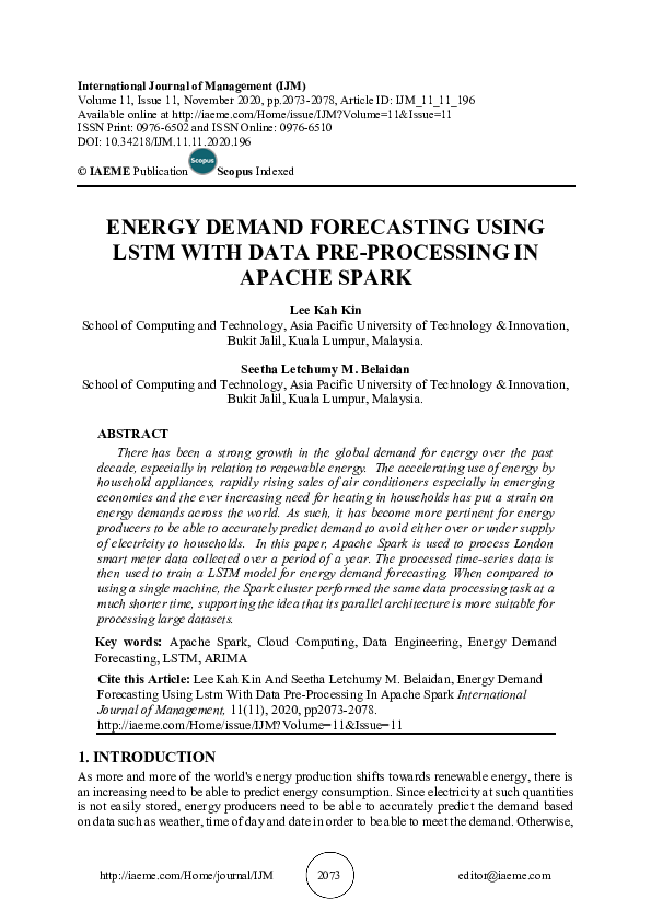 (PDF) ENERGY DEMAND FORECASTING USING LSTM WITH DATA PRE-PROCESSING IN ...