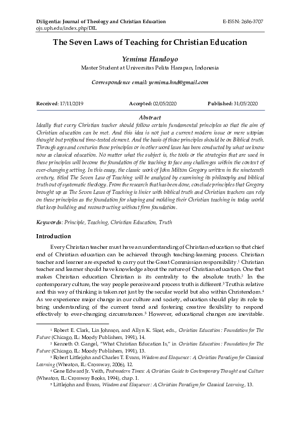 (PDF) The Seven Laws of Teaching for Christian Education