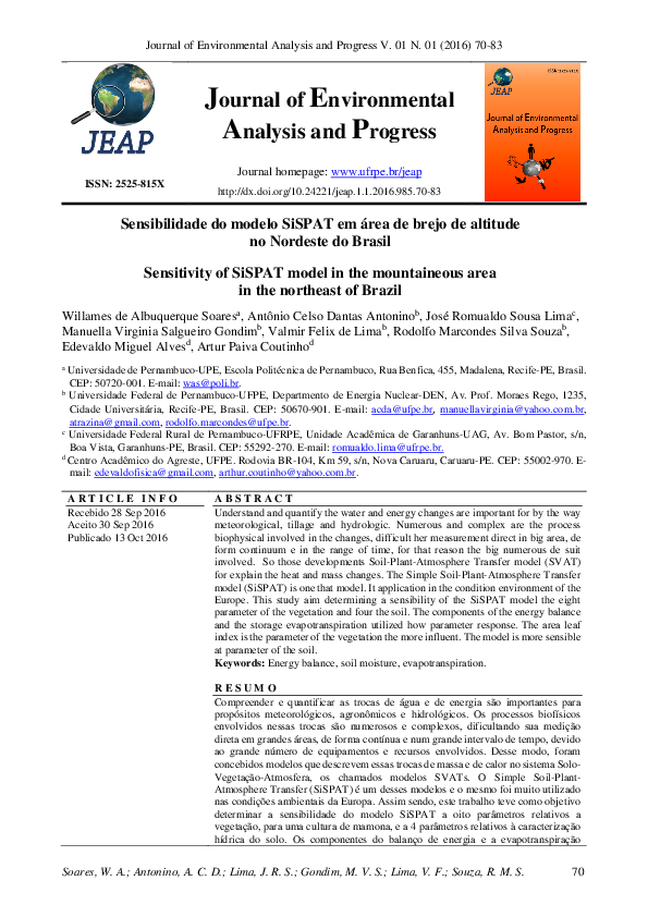 (PDF) Sensibilidade do modelo SiSPAT em área de brejo de altitude no ...