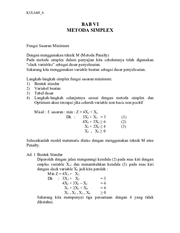 (DOC) BAB VI Metoda Simplex kuliah 6 ok