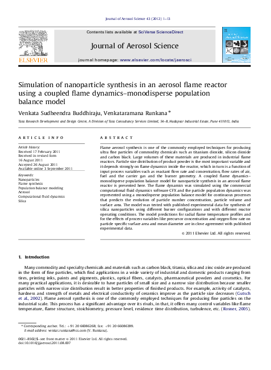 (PDF) Simulation of nanoparticle synthesis in an aerosol flame reactor using a coupled flame ...